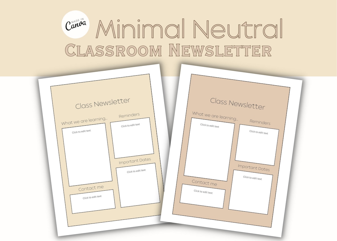 Class Newsletter Editable Template for Teacher / Minimal Neutral Theme ...