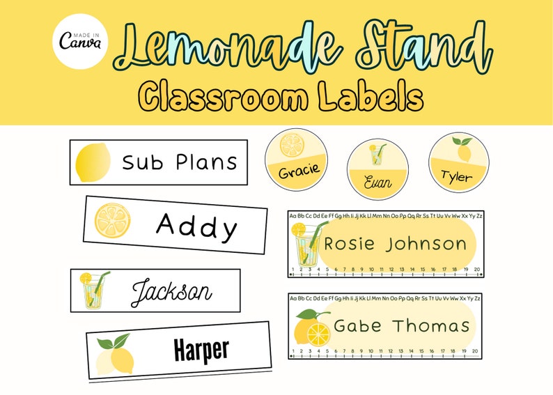 Lemonade Stand Classroom Organization Bundle / Name Tag Templates for ...