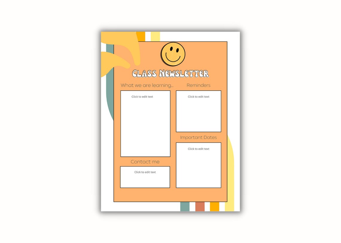 Classroom Newsletter Editable Template for Teacher / Retro Groovy ...