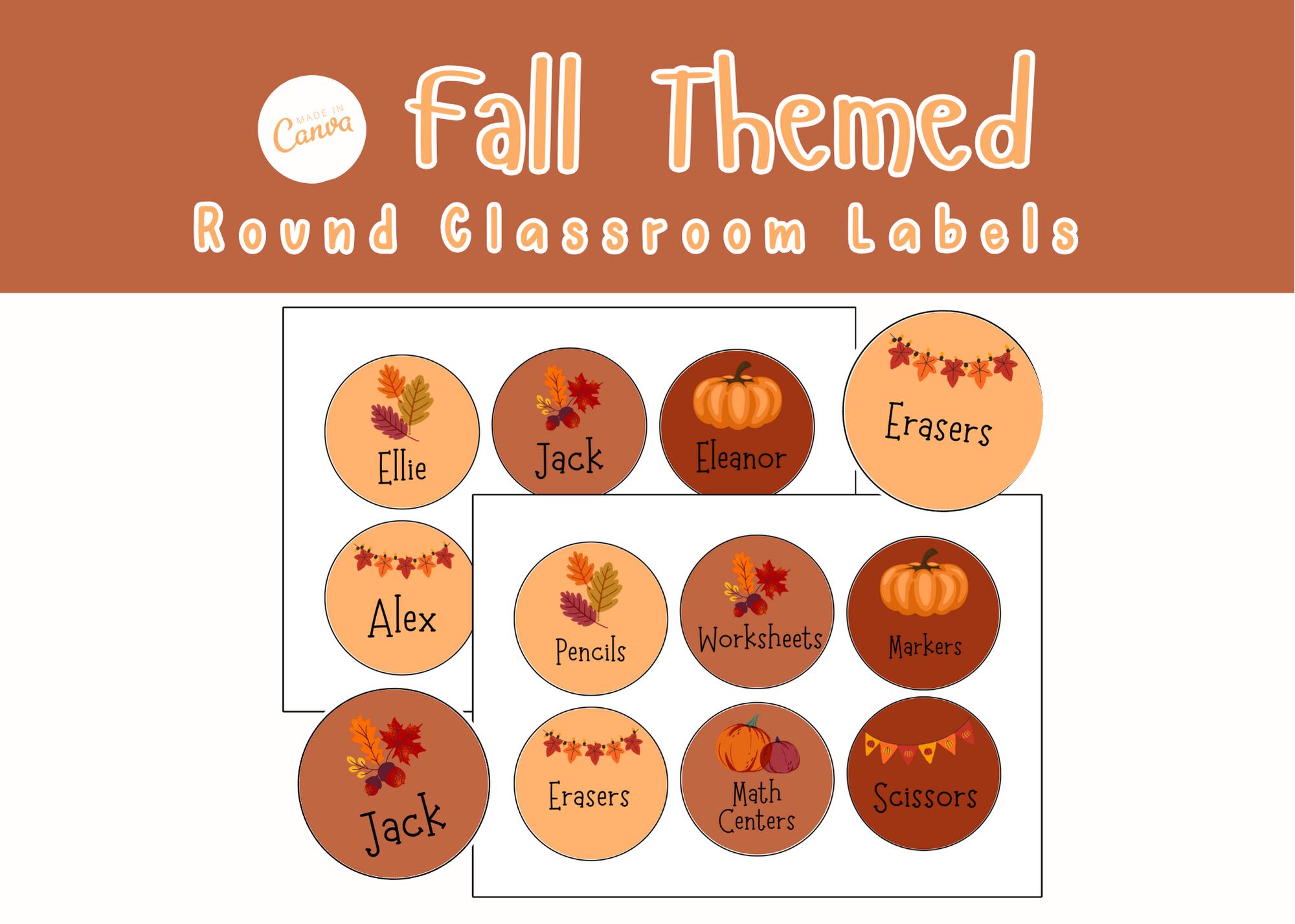 Autumn Round Classroom Name Tags / Fall Printable Name Tags ...