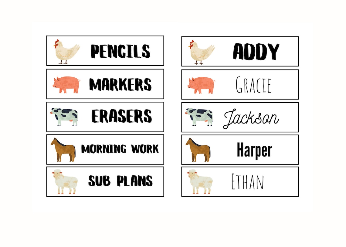 Editable Name Tags / Farm Animal Theme Classroom / Barn Class Kids ...