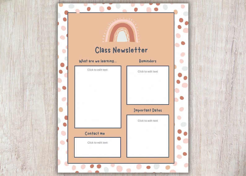 Classroom Newsletter Editable Template for Teacher / Boho Rainbow ...