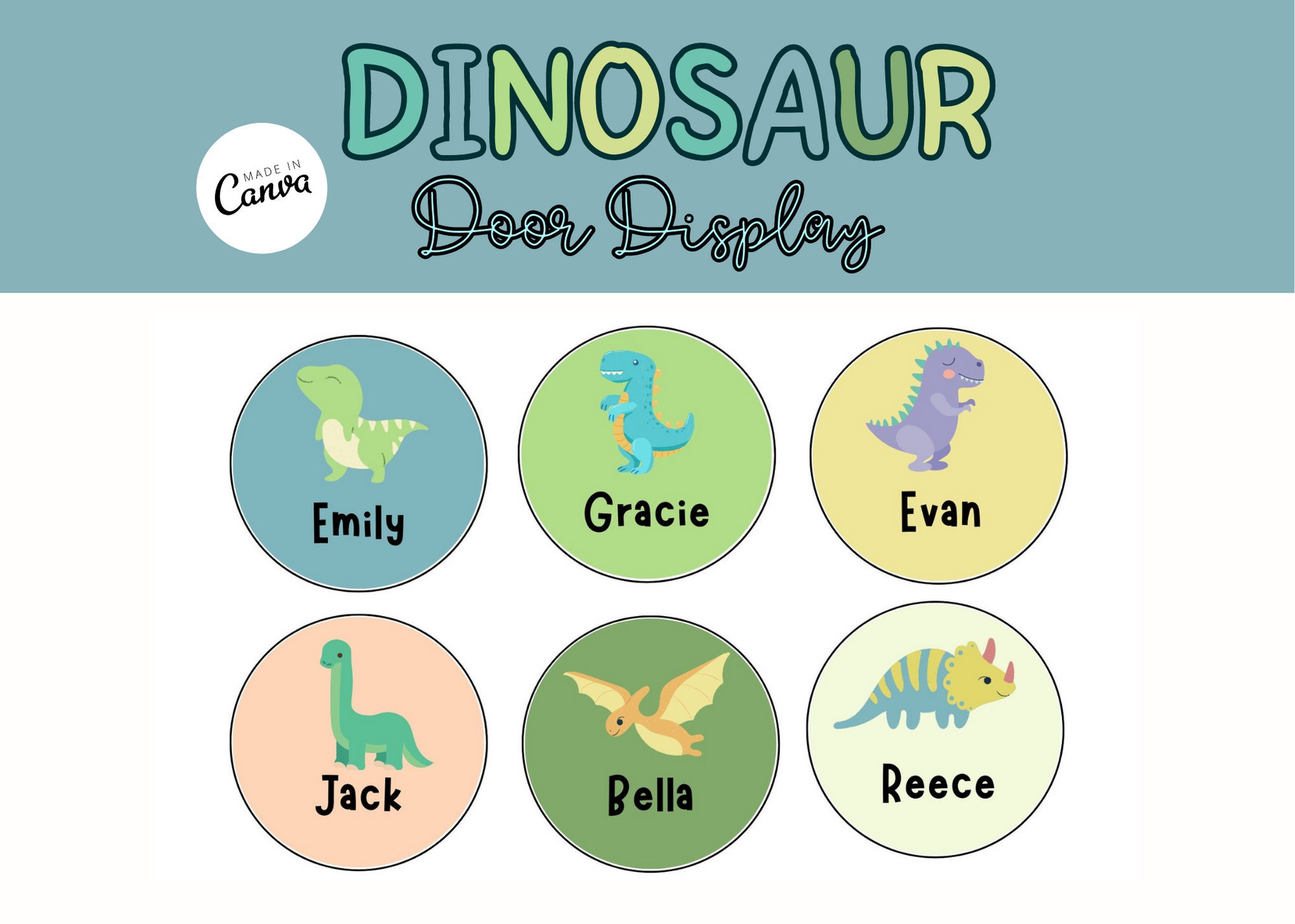 Dinosaur Classroom Editable Round Label Door Display Template for ...