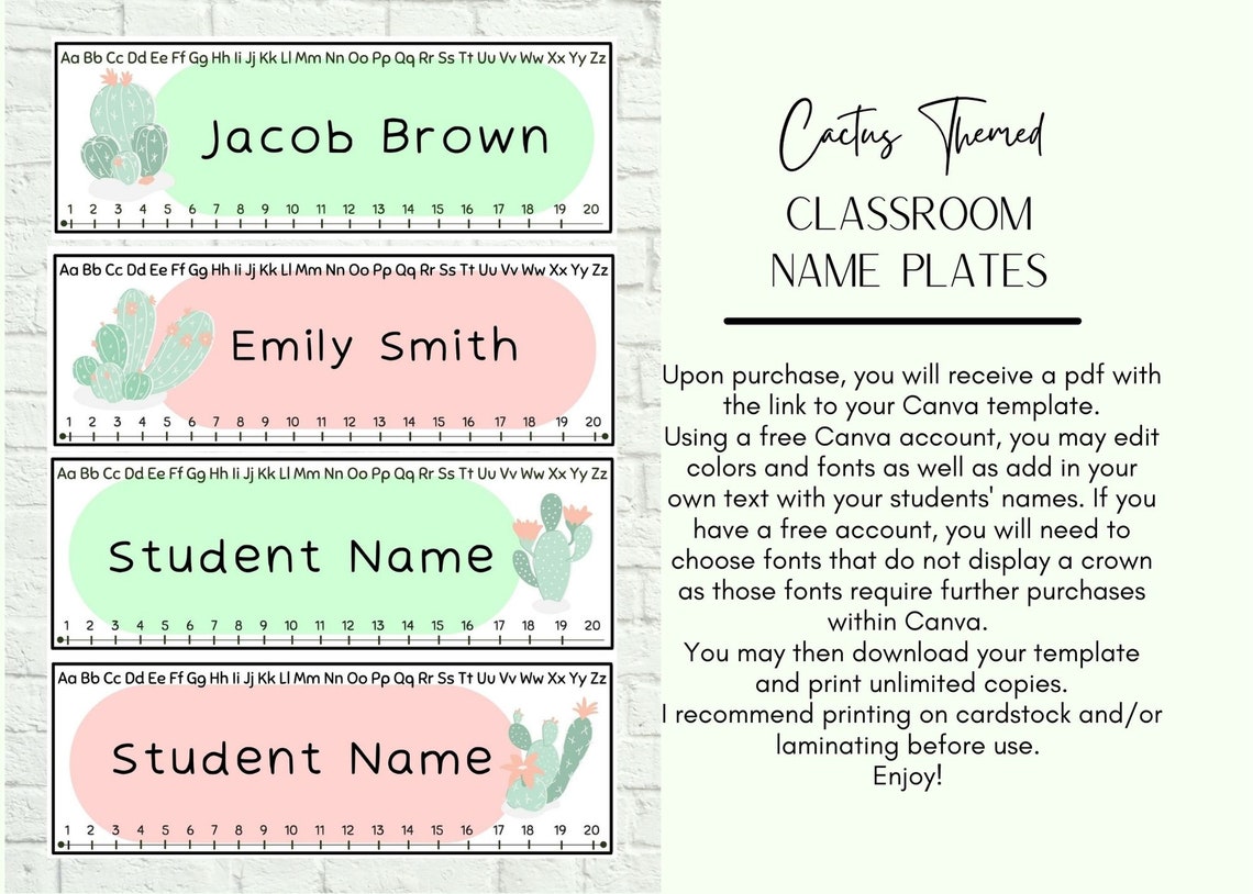 EDITABLE Cactus Themed Classroom Name Plates / Printable Name Tags for ...