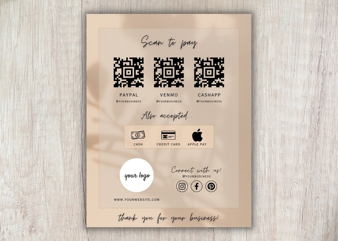 Editable Scan to Pay and Price List, Neutral Colored Customizable ...