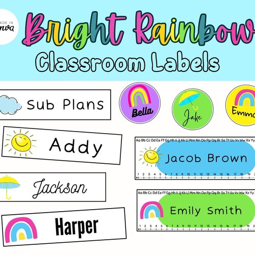 Printable Rainbow Theme Classroom Labels / Editable Name Tags - Etsy