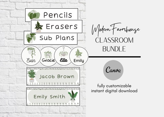 Modern Farmhouse Classroom Organization Bundle / Name Tag | Etsy