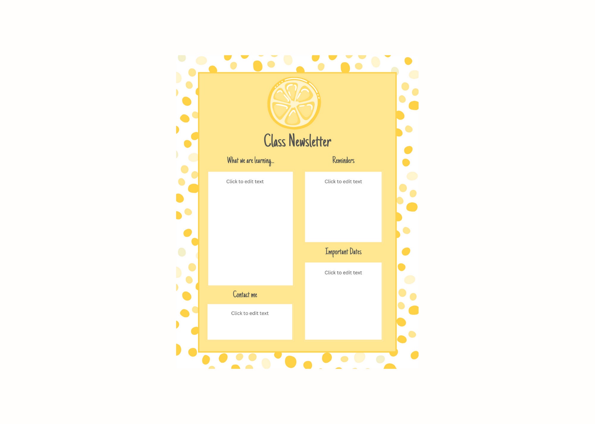 Classroom Newsletter Editable Template for Teacher / Lemon Theme ...