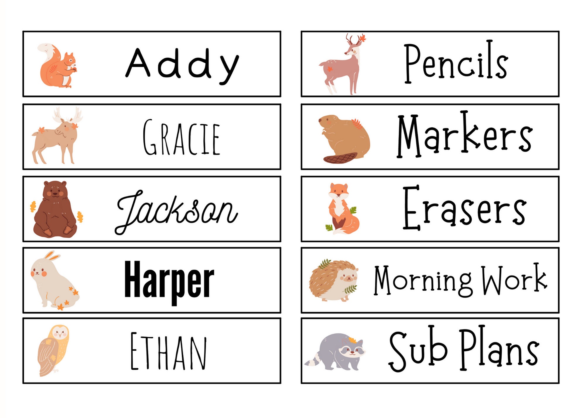 Woodland Critters Printable Classroom Label Template / Templates for ...