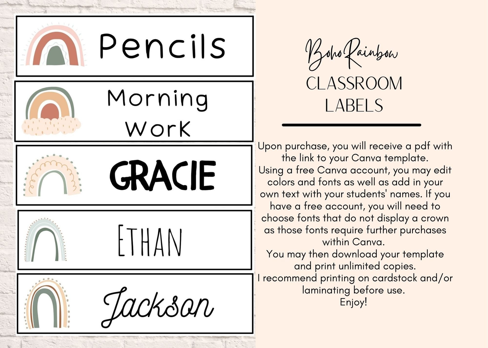 Boho Classroom Name Tags / Printable Name Tags / Boho - Etsy México