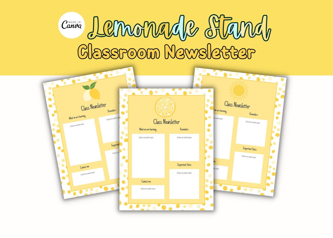 Classroom Newsletter Editable Template for Teacher / Lemon Theme ...