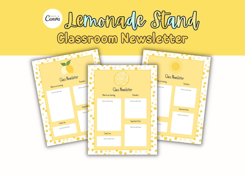 Classroom Newsletter Editable Template for Teacher / Lemon Theme ...