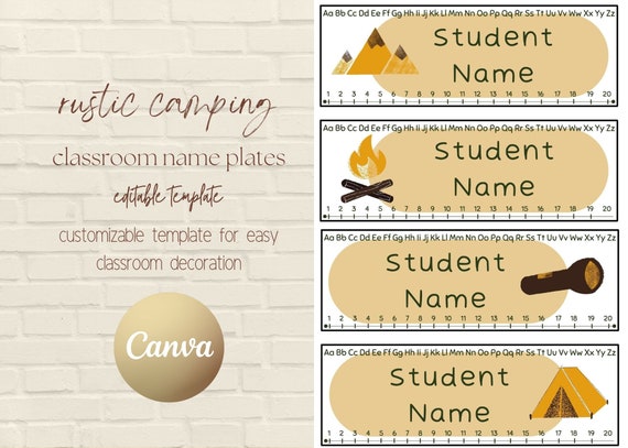 Camping Classroom Editable Name Plate With Number Line / - Etsy