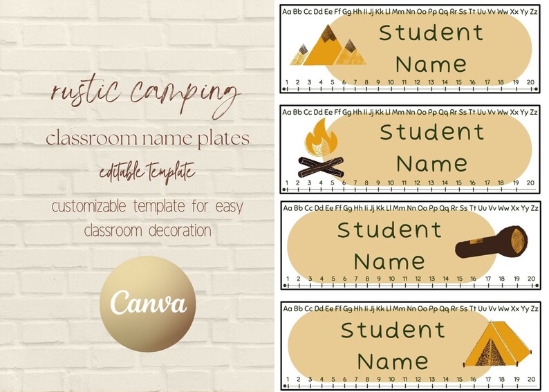 Camping Classroom Editable Name Plate With Number Line / - Etsy