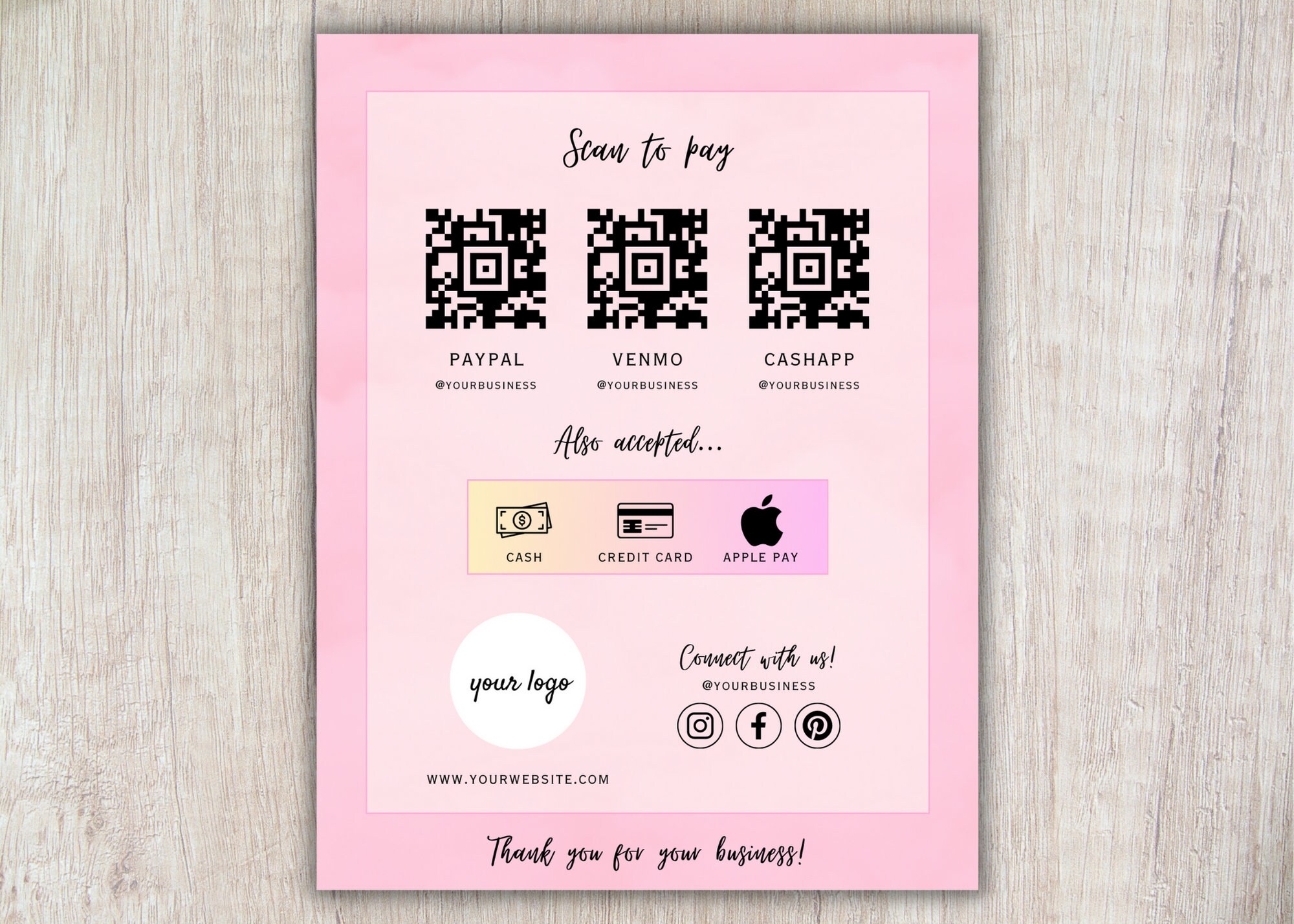 Editable Scan to Pay and Price List, Pink Customizable Pricing Guide ...