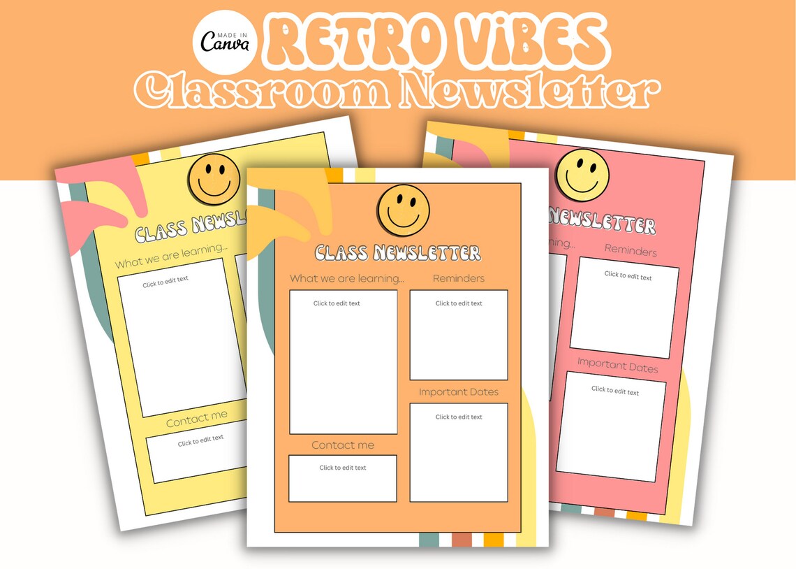 Classroom Newsletter Editable Template for Teacher / Retro Groovy ...
