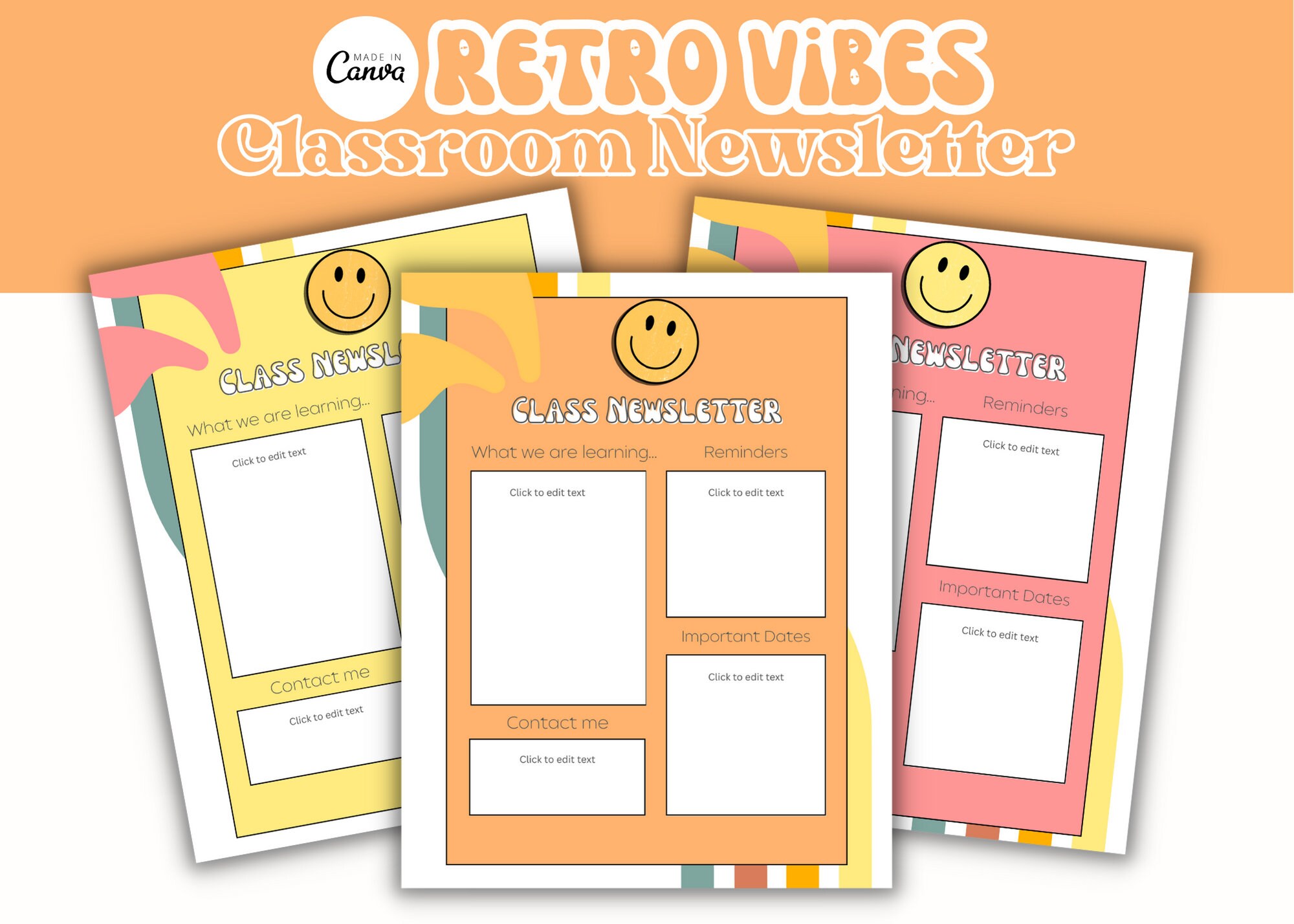 Classroom Newsletter Editable Template for Teacher / Retro Groovy ...