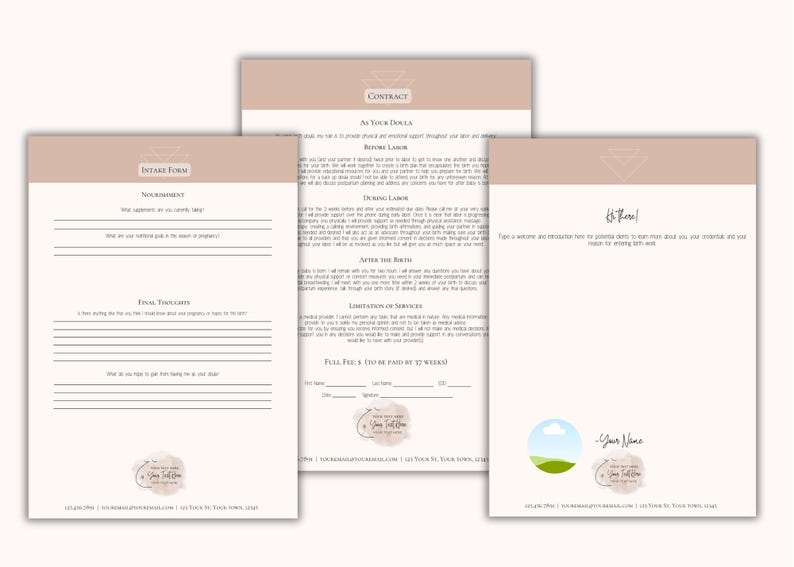 Birth Doula Editable Intake Form Template / Printable Birthworker Welcome Packet / Editable ...