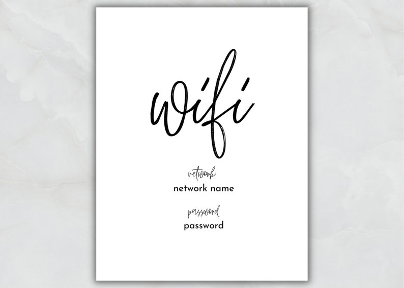 Minimal Wifi Password Printable Sign, Editable Wifi Network Template, 8 ...