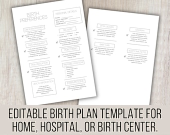 Editable Birth Preferences Template, Downloadable Birth Plan for Doula ...