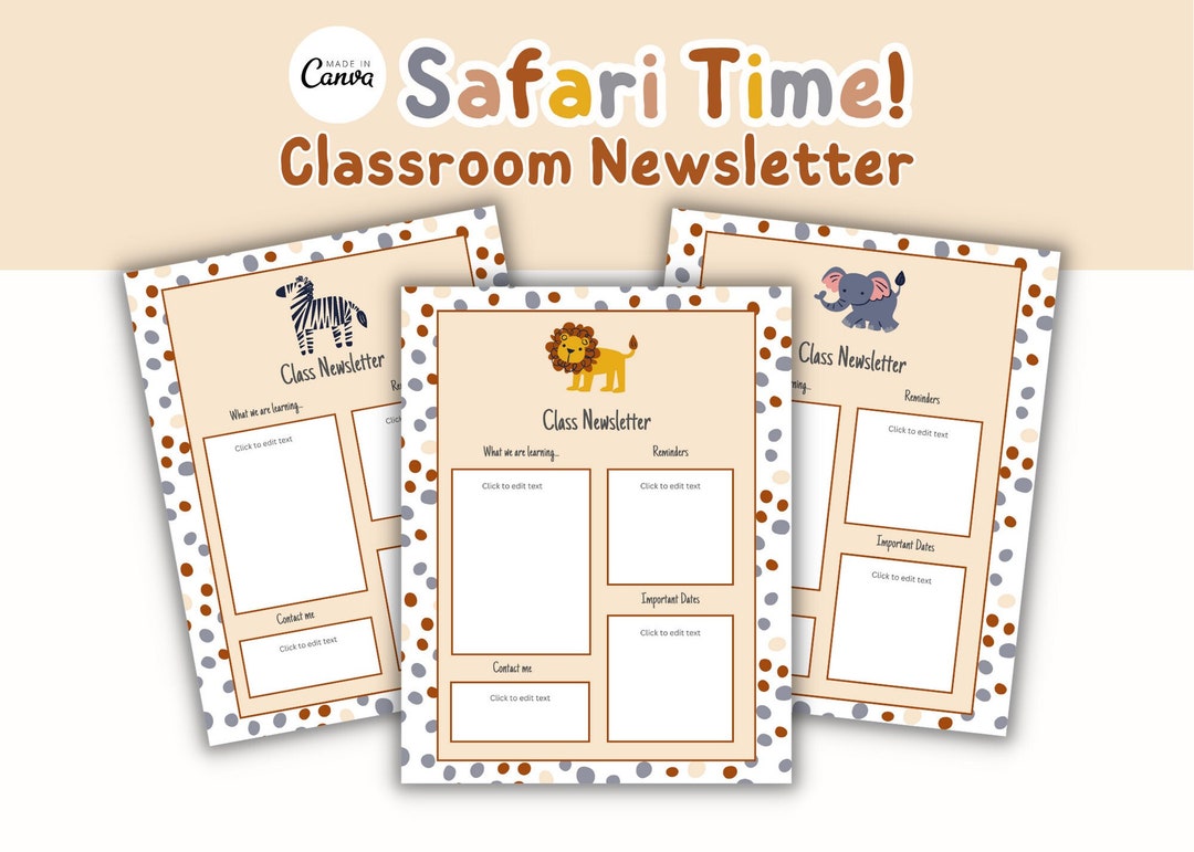 Classroom Newsletter Editable Template for Teacher / Zoo Safari Theme ...
