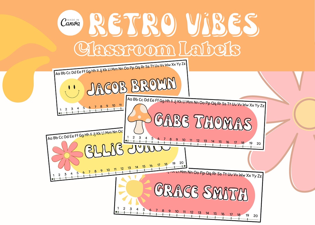 Retro Groovy 70s Classroom Desk Labels / Elementary School Name Plates ...