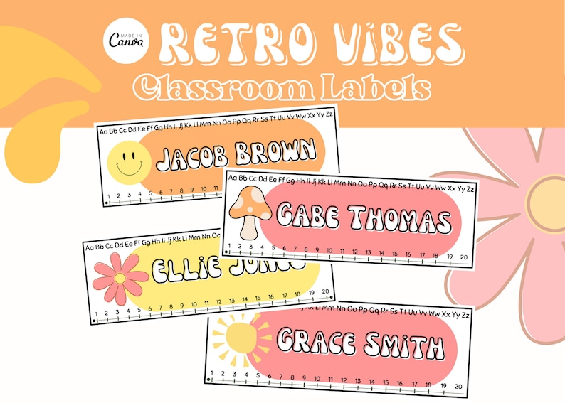Retro Groovy 70s Classroom Desk Labels / Elementary School Name Plates ...