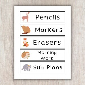 Woodland Critters Printable Classroom Label Template / - Etsy