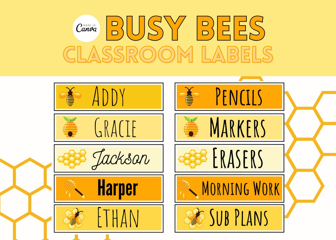 Editable Name Tags / Busy Bee Theme Classroom / Beehive Style Kids ...