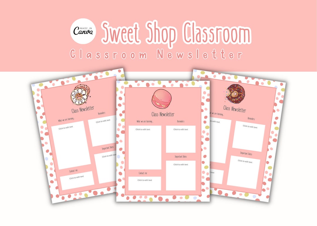 Classroom Newsletter Editable Template for Teacher / Sweet Shop Donut ...