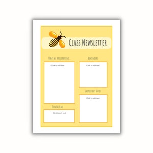 Classroom Newsletter Editable Template for Teacher / Busy Bees Hive ...