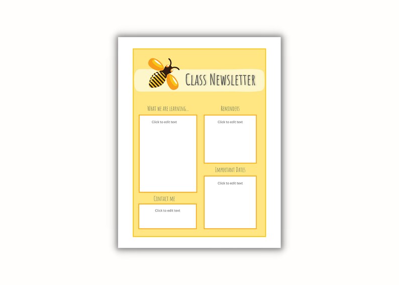 Classroom Newsletter Editable Template for Teacher / Busy Bees Hive ...
