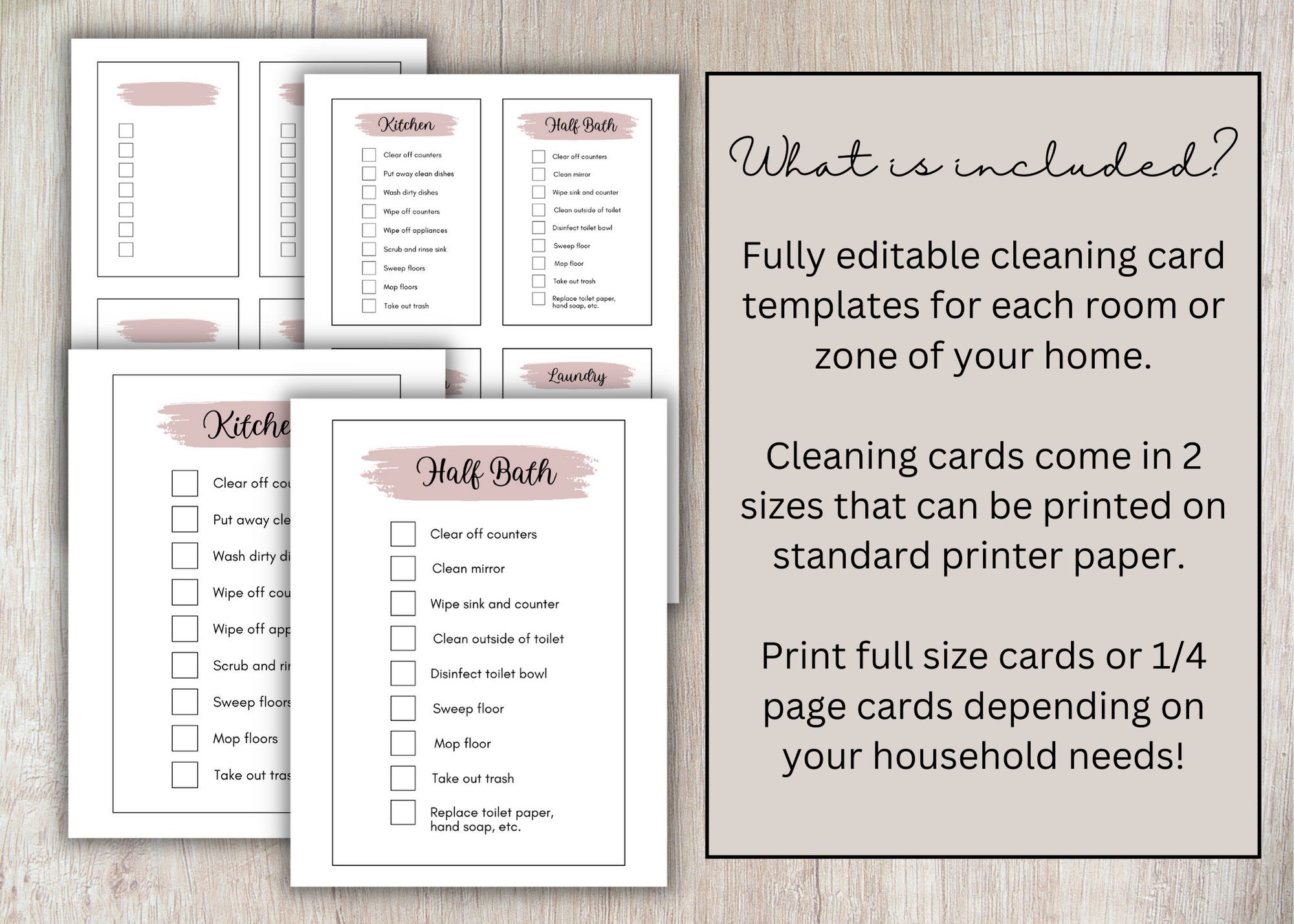 Printable Cleaning Card Template, Home Cleaning Checklist, Editable ...