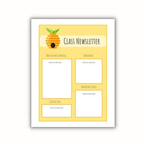 Classroom Newsletter Editable Template for Teacher / Busy Bees Hive ...