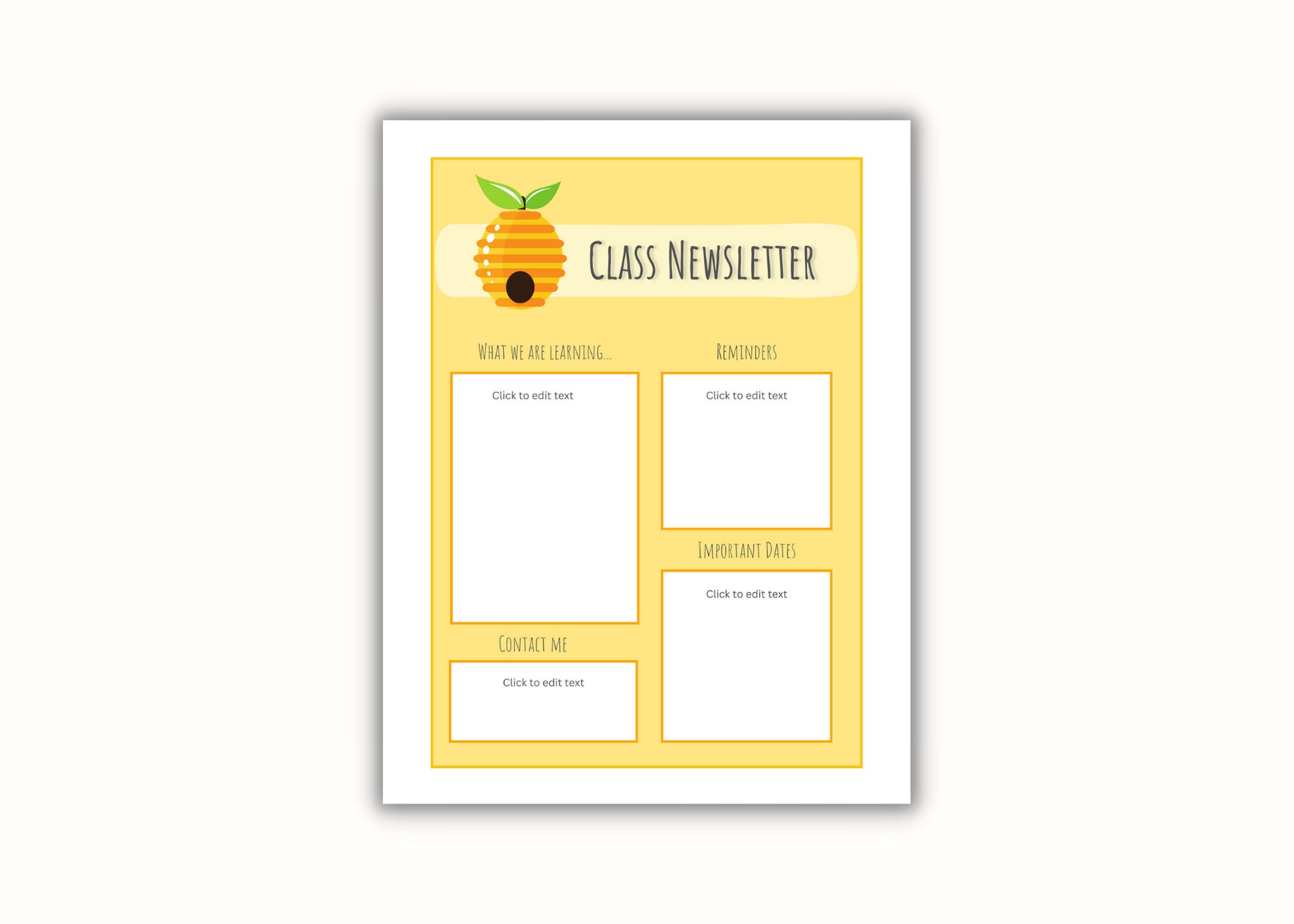 Classroom Newsletter Editable Template for Teacher / Busy Bees Hive ...