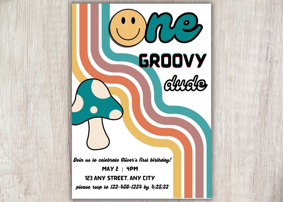Retro First Birthday Party Invitation Template / Editable Invitation ...