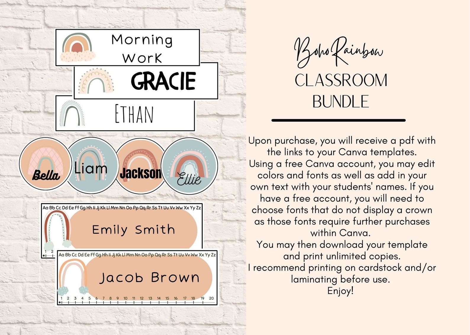 EDITABLE Boho Rainbow Classroom Bundle / Boho Rainbow | Etsy