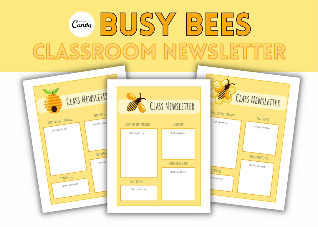 Classroom Newsletter Editable Template for Teacher / Busy Bees Hive ...