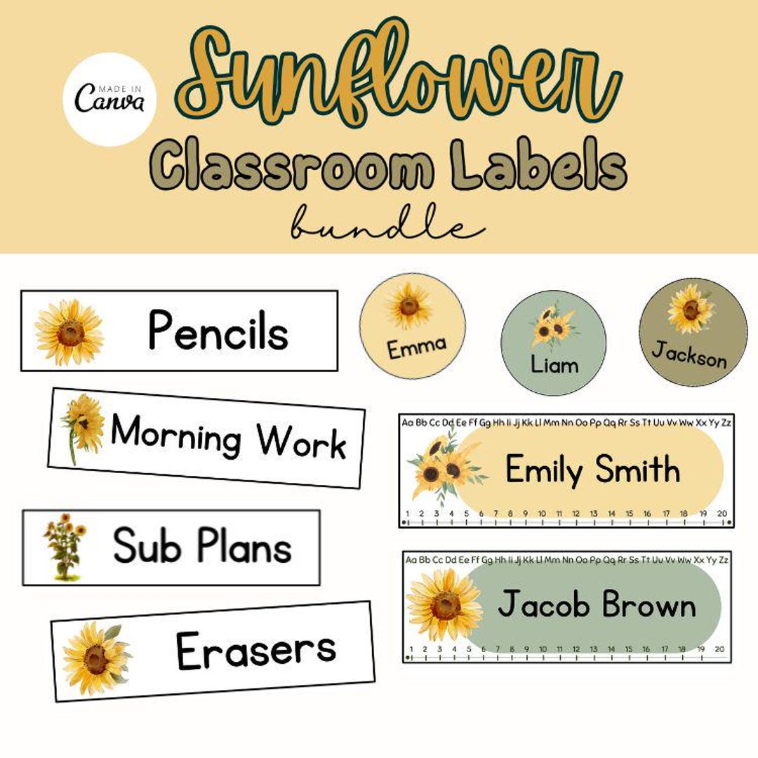 Editable Sunflower Labels and Classroom Decor for Elementary School ...