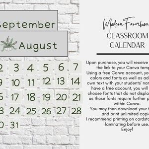 Modern Farmhouse Classroom Calendar Printable / Editable Classroom ...