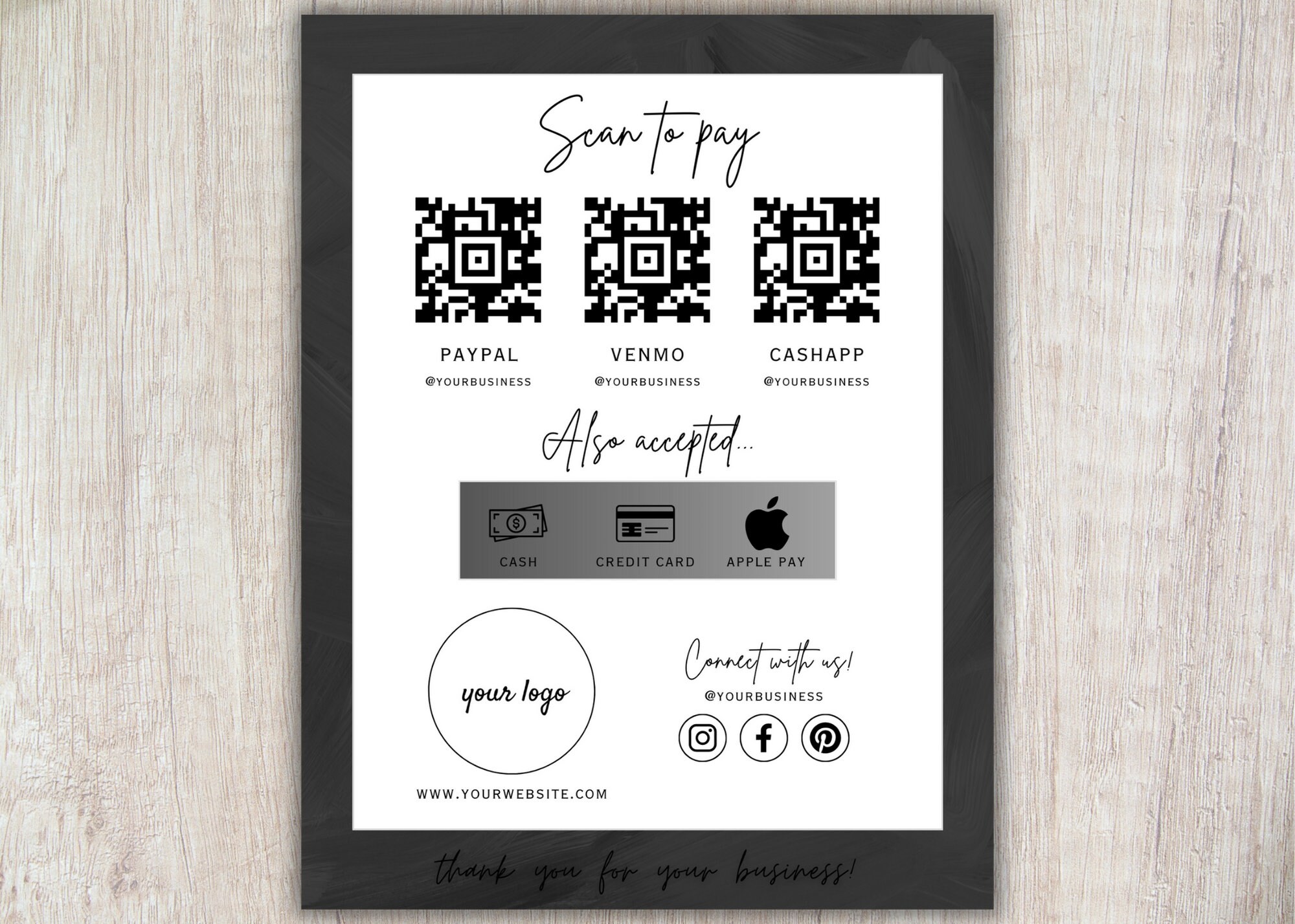 Editable Scan to Pay and Price List, Black & White Customizable Pricing ...