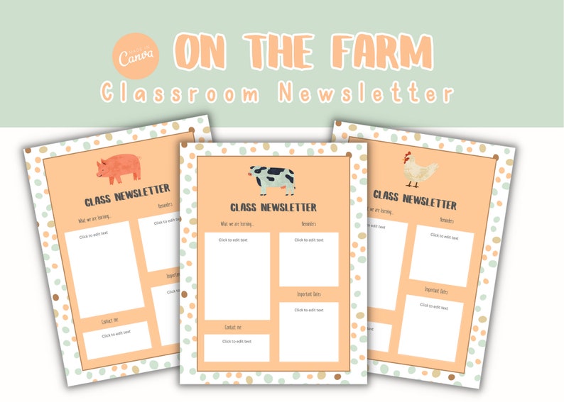 Classroom Newsletter Editable Template for Teacher / Farm Animal Barn ...