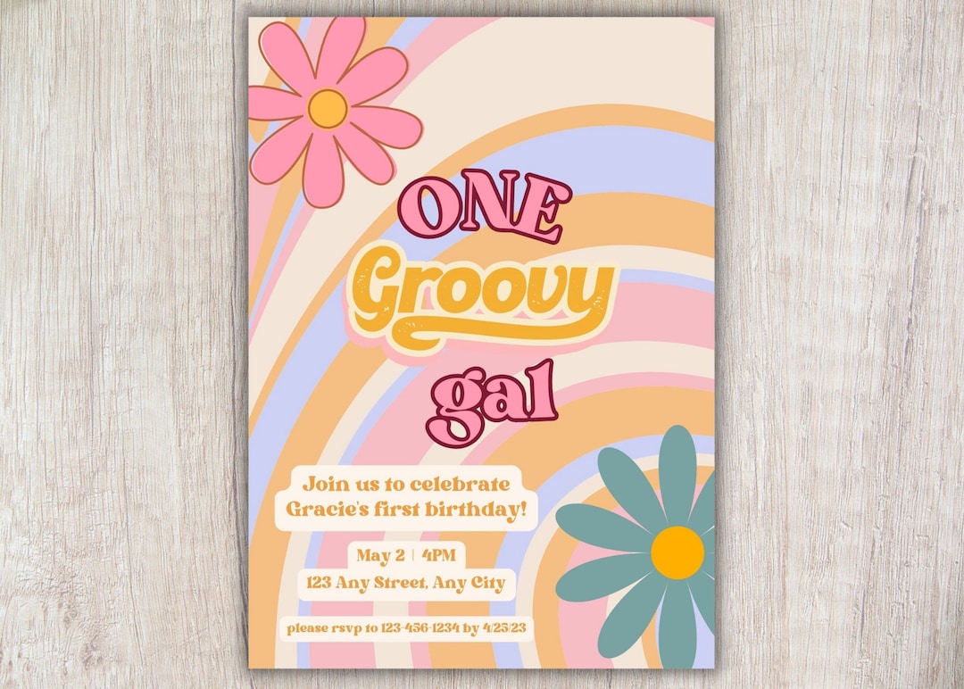 Retro First Birthday Invitation / Editable Birthday Party Invitation ...