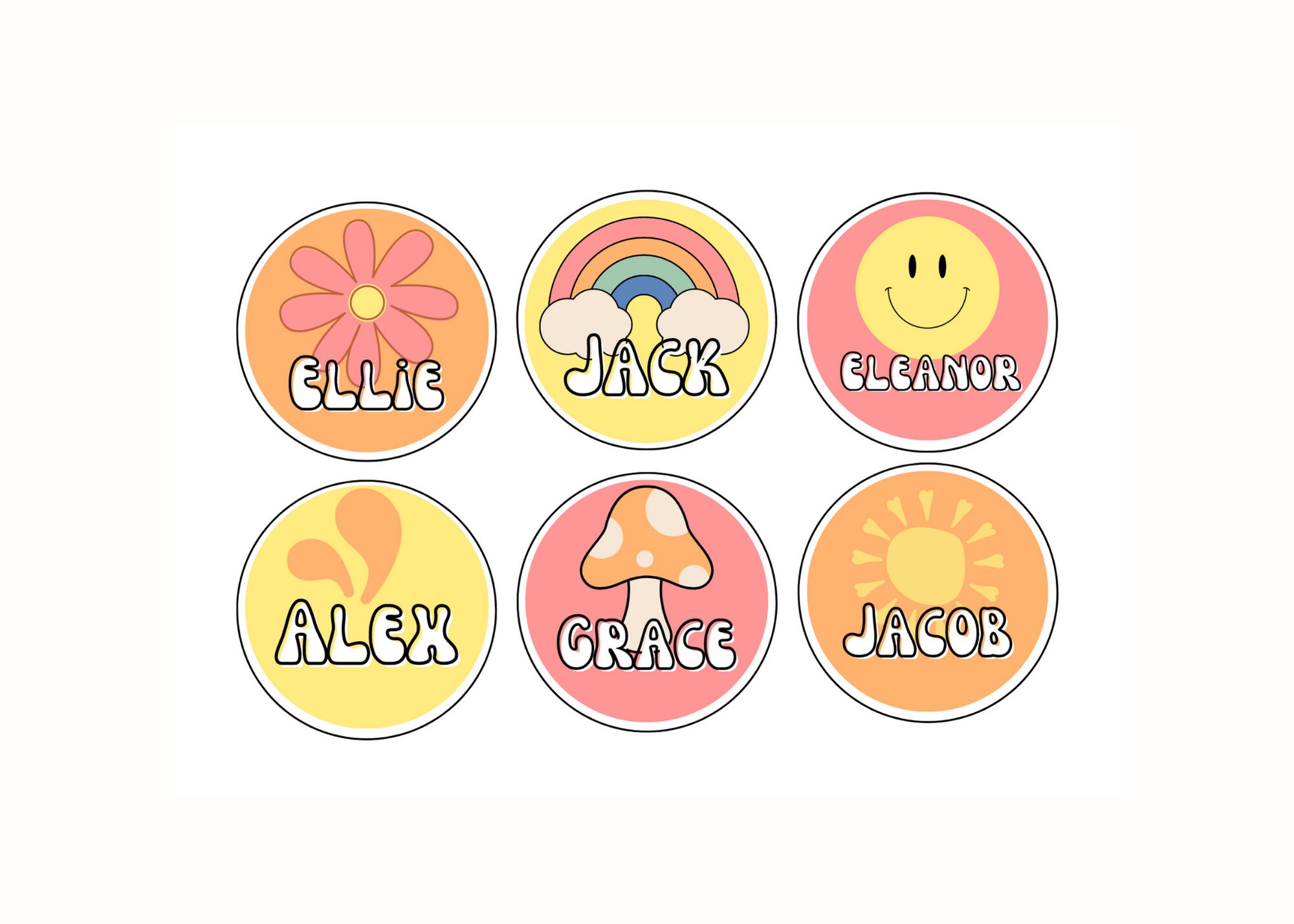 Groovy Round Classroom Name Tags / Printable Name Tags / Retro 70s ...