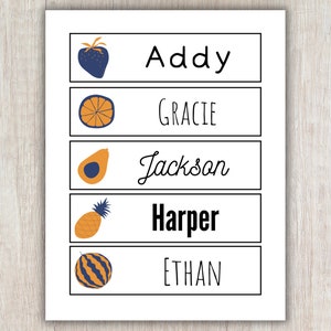Blue and Orange Printable Name Tags, Modern Fruit Themed Classroom ...