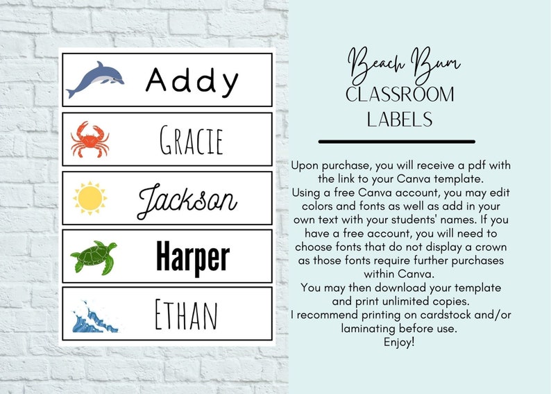 Beach Bum Editable Classroom Labels / Classroom Label Template / - Etsy