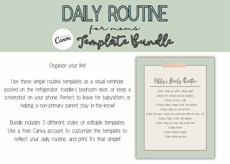 Editable Daily Routine Template for Moms / Baby and Toddler ...