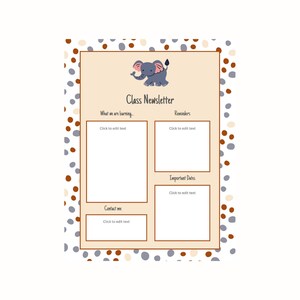 Classroom Newsletter Editable Template for Teacher / Zoo Safari Theme ...