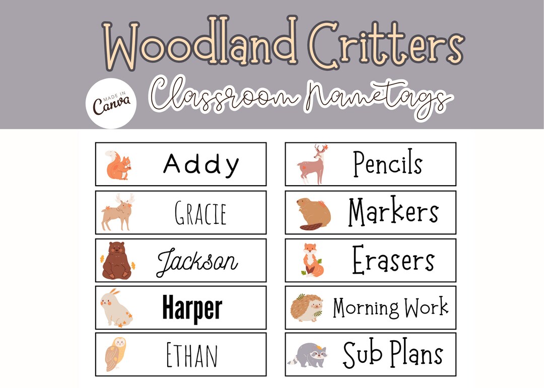Woodland Critters Printable Classroom Label Template / Templates for ...