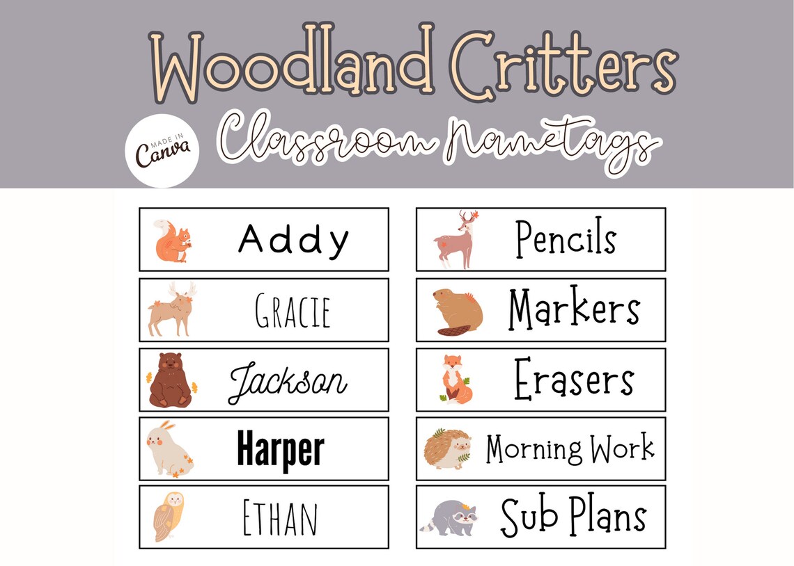 Woodland Critters Printable Classroom Label Template / Templates for ...